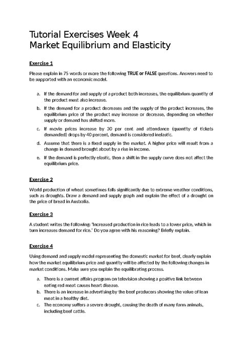 Tutorial Exercises Week 4 Answers Need To Be Supported With An Economic Model A If The