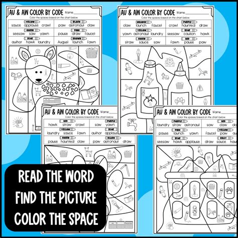 au and aw color by code worksheets diphthongs made by teachers