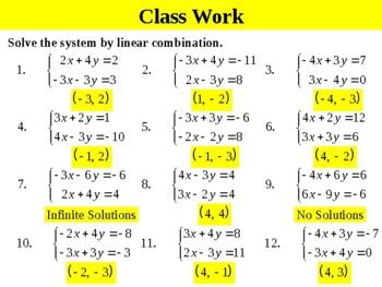 Algebra Essentials Solving Linear Systems W Combos Both PPT Worksheet