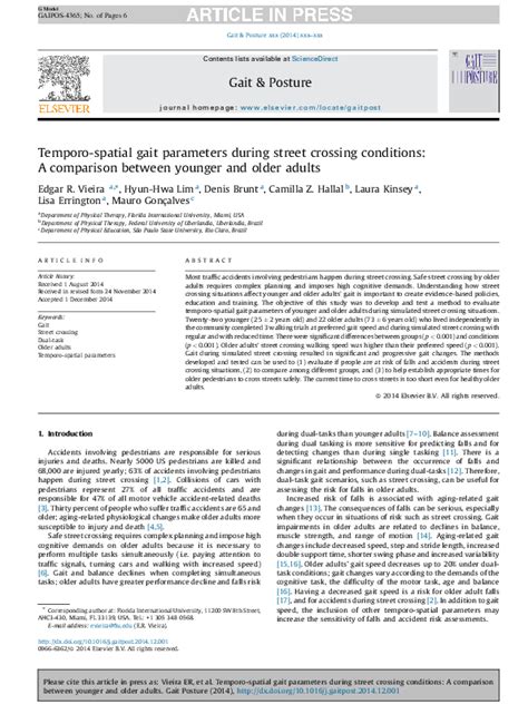 Pdf Temporo Spatial Gait Parameters During Street Crossing Conditions A Comparison Between