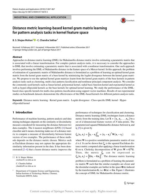 Distance Metric Learning Based Kernel Gram Matrix Learning For Pattern