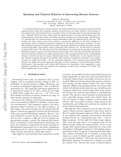 Pdf Quantum And Classical Behavior In Interacting Bosonic Systems