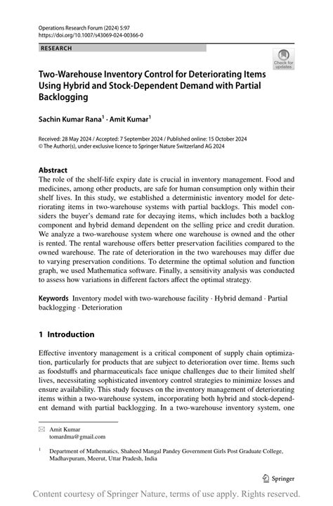 Two Warehouse Inventory Control For Deteriorating Items Using Hybrid And Stock Dependent Demand