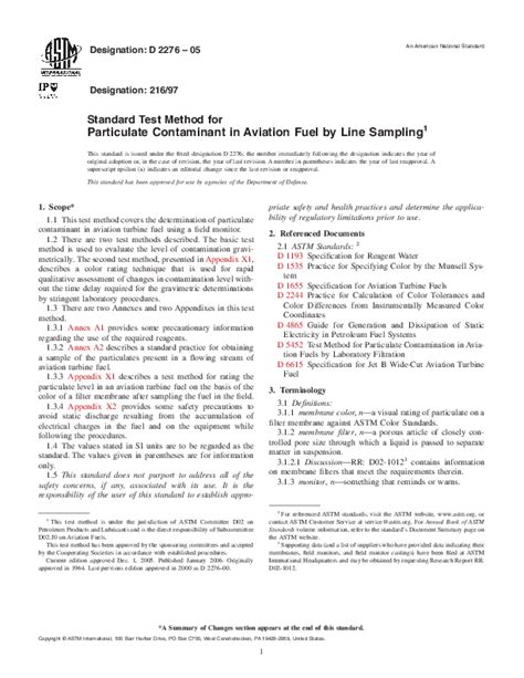 Pdf Designation D 2276 05 Standard Test Method For Particulate Contaminant In Aviation Fuel