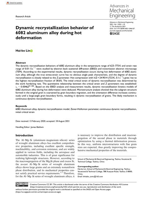 Pdf Dynamic Recrystallization Behavior Of 6082 Aluminum Alloy During Hot Deformation