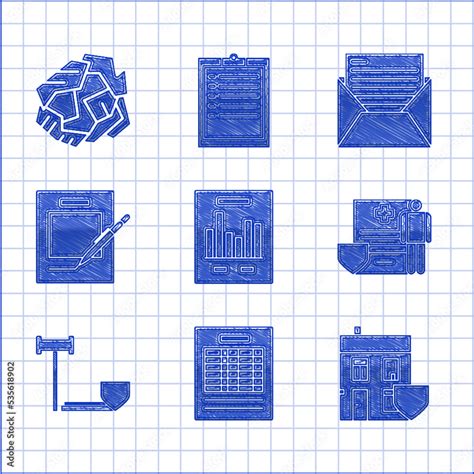 Set Document With Graph Chart Report File Document House Shield Medical Clipboard Clinical