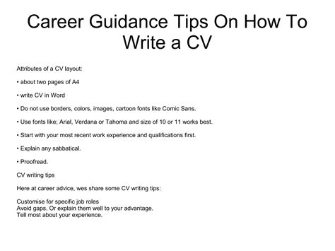 Career Guidance Tips On How To Write A Cv PPT