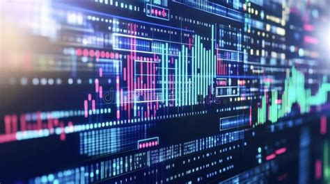 A Computer Screen Shows A Colorful Graph With Many Lines And Dots Stock