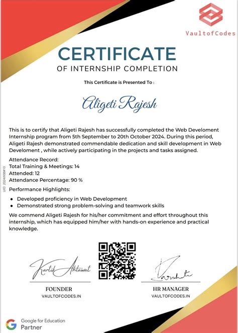 Rajesh Aligeti On Linkedin Vaultofcodes Webdevelopment Internship