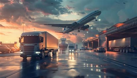 Modern Logistics Hub Showcasing Truck Airplane And Ship For Efficient Transportation Operations