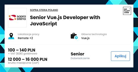Praca Senior Vuejs Developer With Javascript Fullstack Sopra Steria Poland Gdańsk No