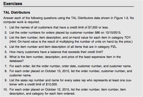 Solved Exercises Tal Distributors Answer Each Of The