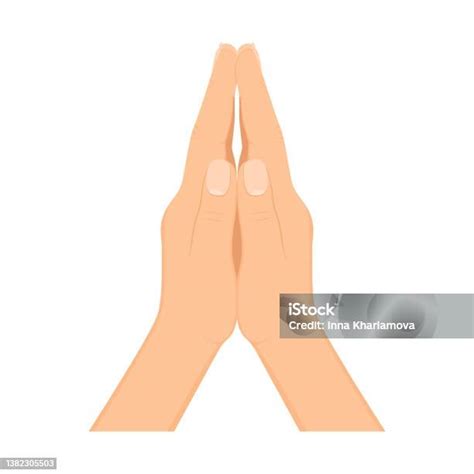 인간의 손은 기도로 접혀 있었다 흰색 배경에 고립 된 손으로기도 기호 접힌 손 벡터 아이콘입니다 하나님께 의지하십시오 신앙과 소망 종교적 상징 Blessing에 대한 스톡