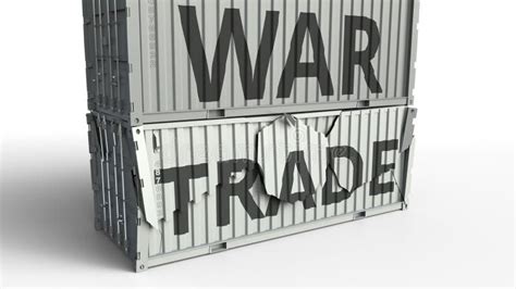 Container With Trade Text Being Broken By Cargo Container With War