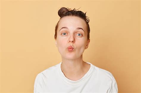 Premium Photo Positive Funny Woman Washes Hair Applies Shampoo Taking Shower Isolated Over