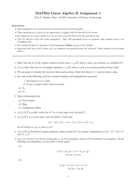Assignment 1 Pdf Linear Subspace Vector Space