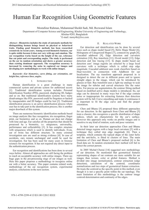 Pdf Human Ear Recognition Using Geometric Features