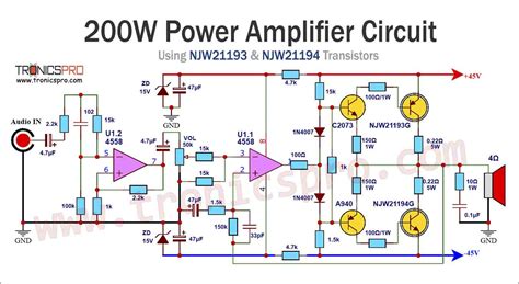 200w Bass Amplifier Circuit Using Njw21194 21193 Tronicspro