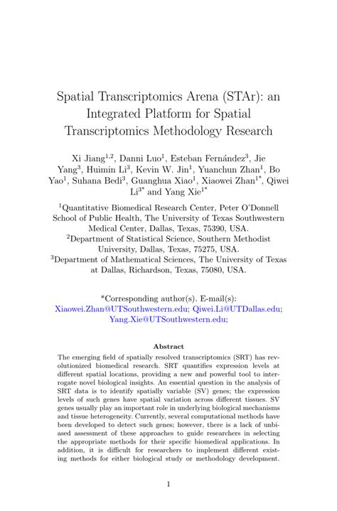 Pdf Spatial Transcriptomics Arena Star An Integrated Platform For Spatial Transcriptomics