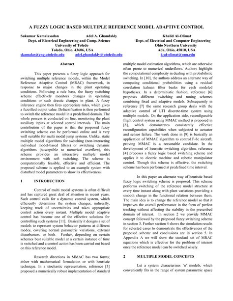 pdf a fuzzy logic based multiple reference model adaptive control