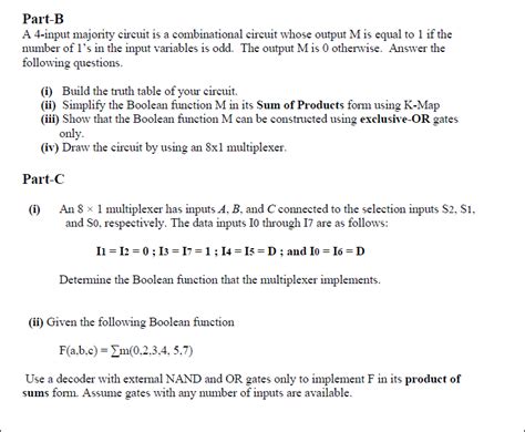 Solved Part B A 4 Input Majority Circuit Is A Combinational