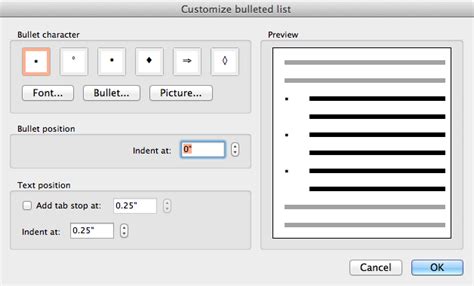 Macos Setting Second Level Bullet Indent In Microsoft Word Super User