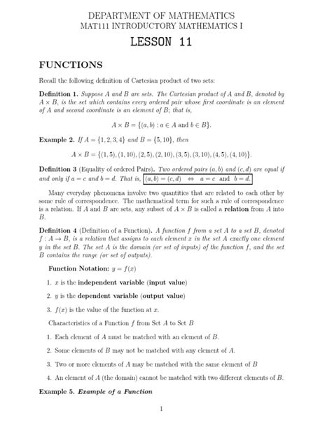Mat111 Lesson 11 Pdf Function Mathematics Set Mathematics