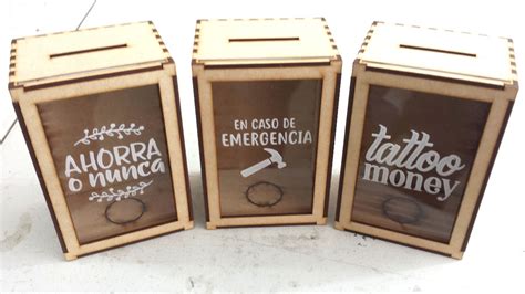 6 Alcancías Corte Láser Mdf Personalizables Con Acrílico 95000 En