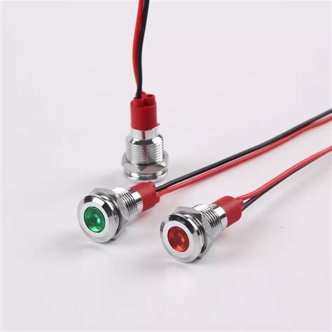 Red 10 24V 10mm LED Metal Indicator Light With 15CM Cable DarkOct02