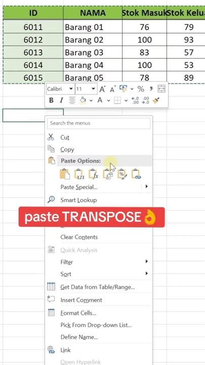 Copy Paste Transpose Excel Excelformula Belajarexcel Youtube