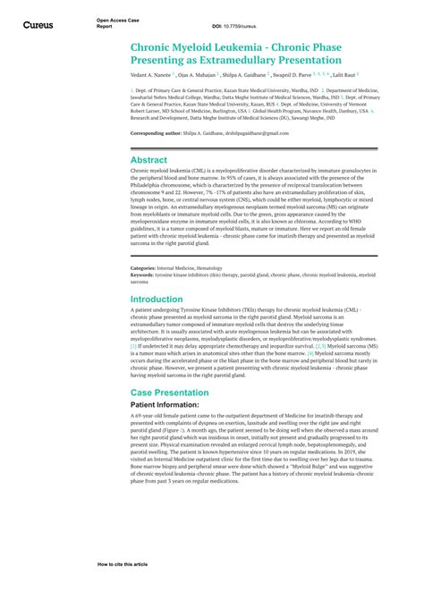 Pdf Chronic Myeloid Leukemia Chronic Phase Presenting As Extramedullary Presentation