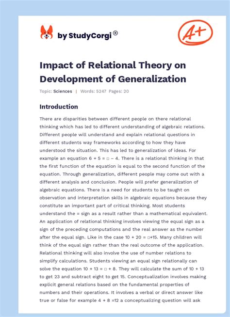 Impact Of Relational Theory On Development Of Generalization Free