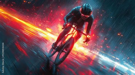 Dynamic Cycling Scene With Speed Blur Of Cyclist In Arena Featuring