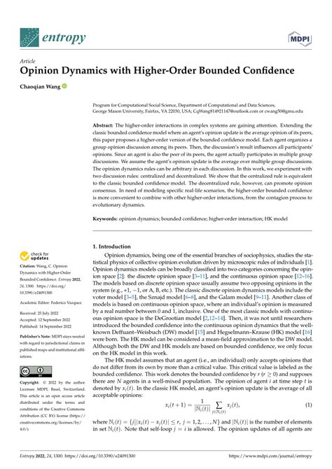 Pdf Opinion Dynamics With Higher Order Bounded Confidence