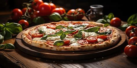 Fresh Tomato Pizza With Basil Background Pizza Tomato Basil