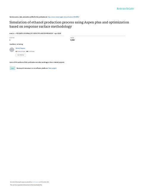 Simulation Of Ethanol Production Process Using Aspen Plus And Optimization Based On Response