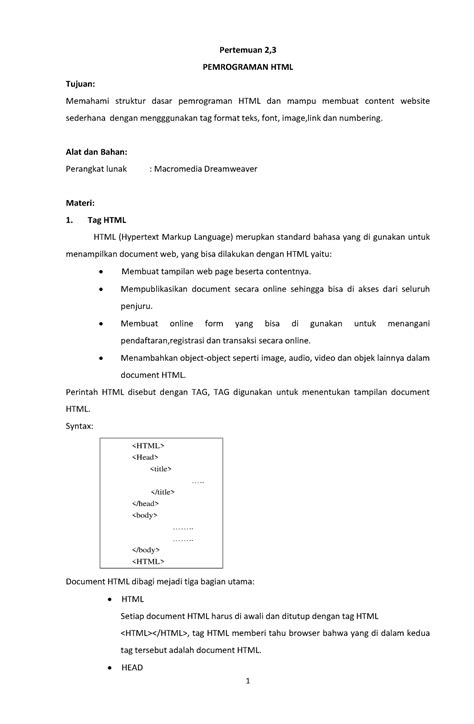 Modul Praktikum Web I Pemrograman Html Pertemuan 2 Pemrograman