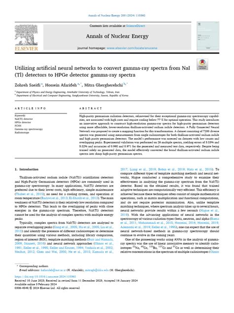 2024 Utilizing Artificial Neural Networks To Convert Gamma Ray Spectra From Nai Tl Detectors