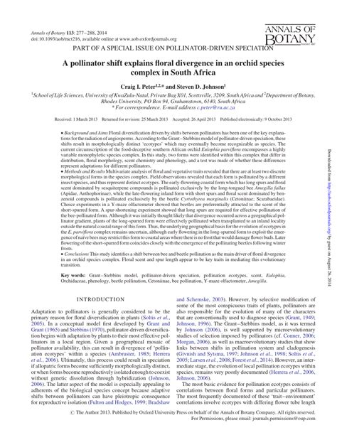Pdf A Pollinator Shift Explains Floral Divergence In An Orchid