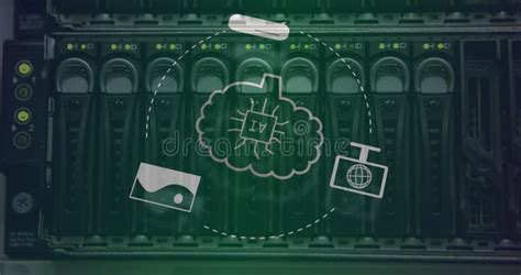 Animation Of Ai Data Processing And Icons Over Computer Server Stock