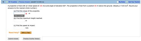 Solved A Projectile Is Fired With An Initial Speed Of 180