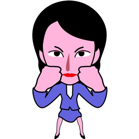 怒ってファイティングポーズをとっている女子社員キャラクターのイラスト コピペできる無料イラスト素材展