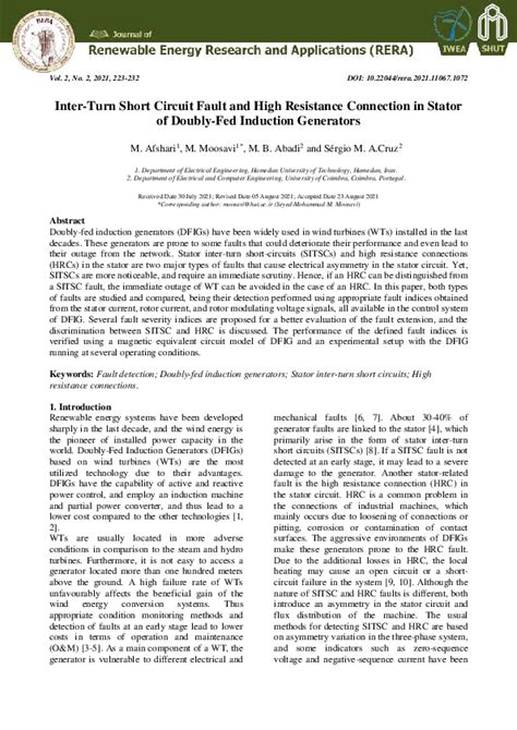 Pdf Inter Turn Short Circuit Fault And High Resistance Connection In Stator Of Doubly Fed