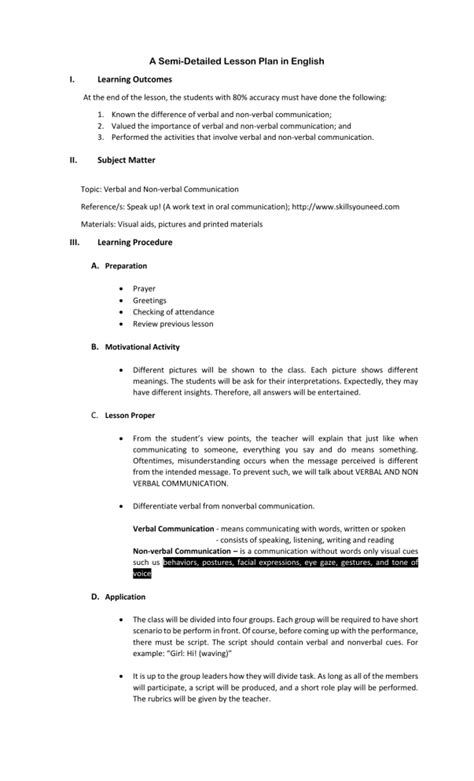 Verbal And Non Verbal Communication Lesson Plan