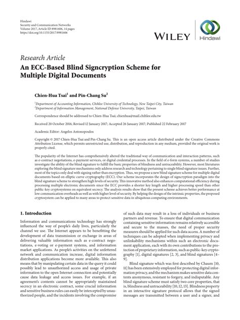 Pdf An Ecc Based Blind Signcryption Scheme For Multiple Digital Documents
