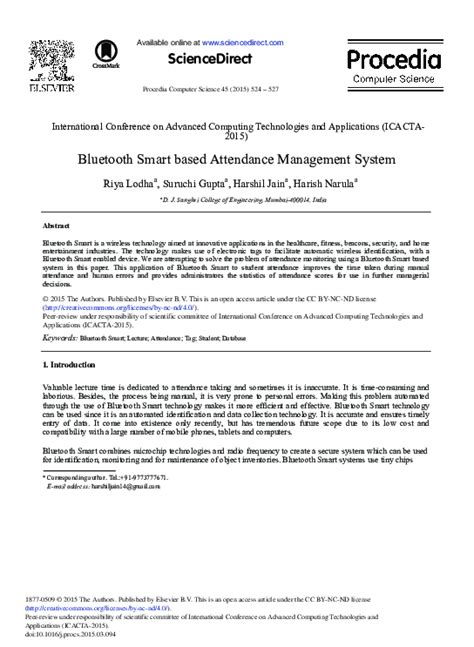 Pdf Bluetooth Smart Based Attendance Management System Harish Narula