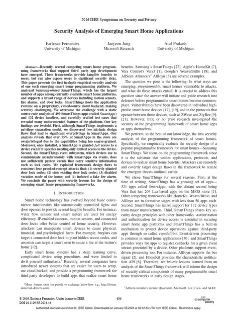 Security Analysis Of Emerging Smart Home Applications Pdf Security Computer Security