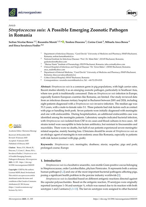 Pdf Streptococcus Suis A Possible Emerging Zoonotic Pathogen In Romania