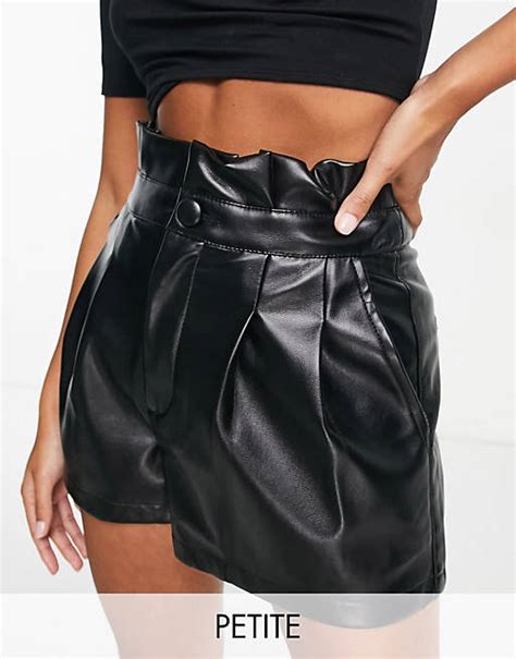Miss Selfridge Petite Faux Leather Waist Detail Shorts In Black Asos