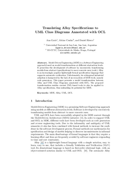Translating Between Alloy Specifications And Uml Class Diagrams Annotated With Ocl